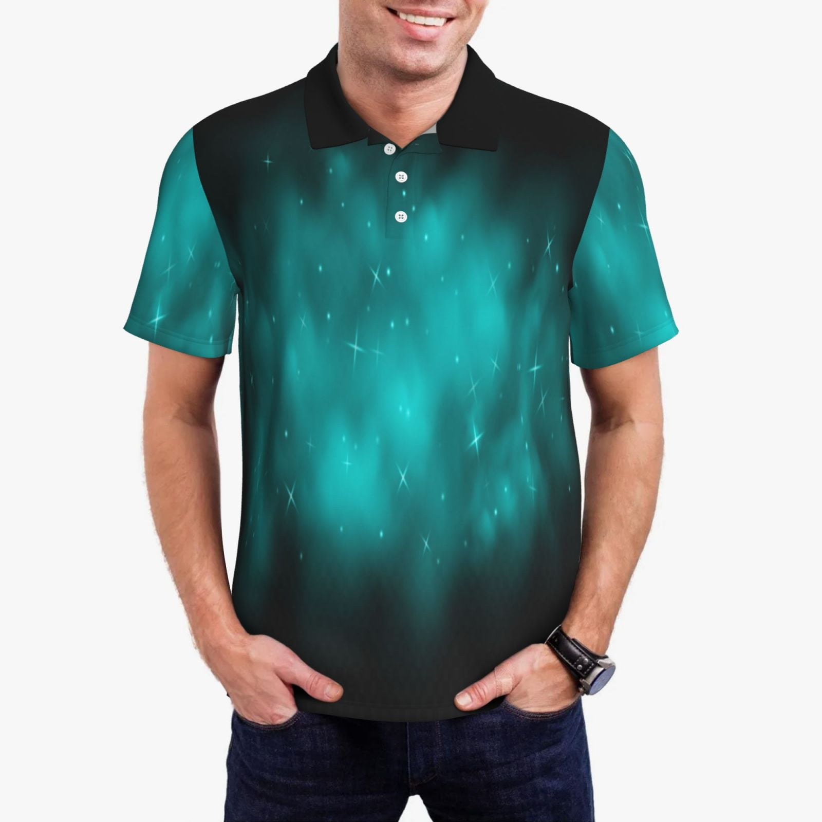 Susaid stars and sparkles Print Men's Short Sleeve Polo Shirt, Golf ...