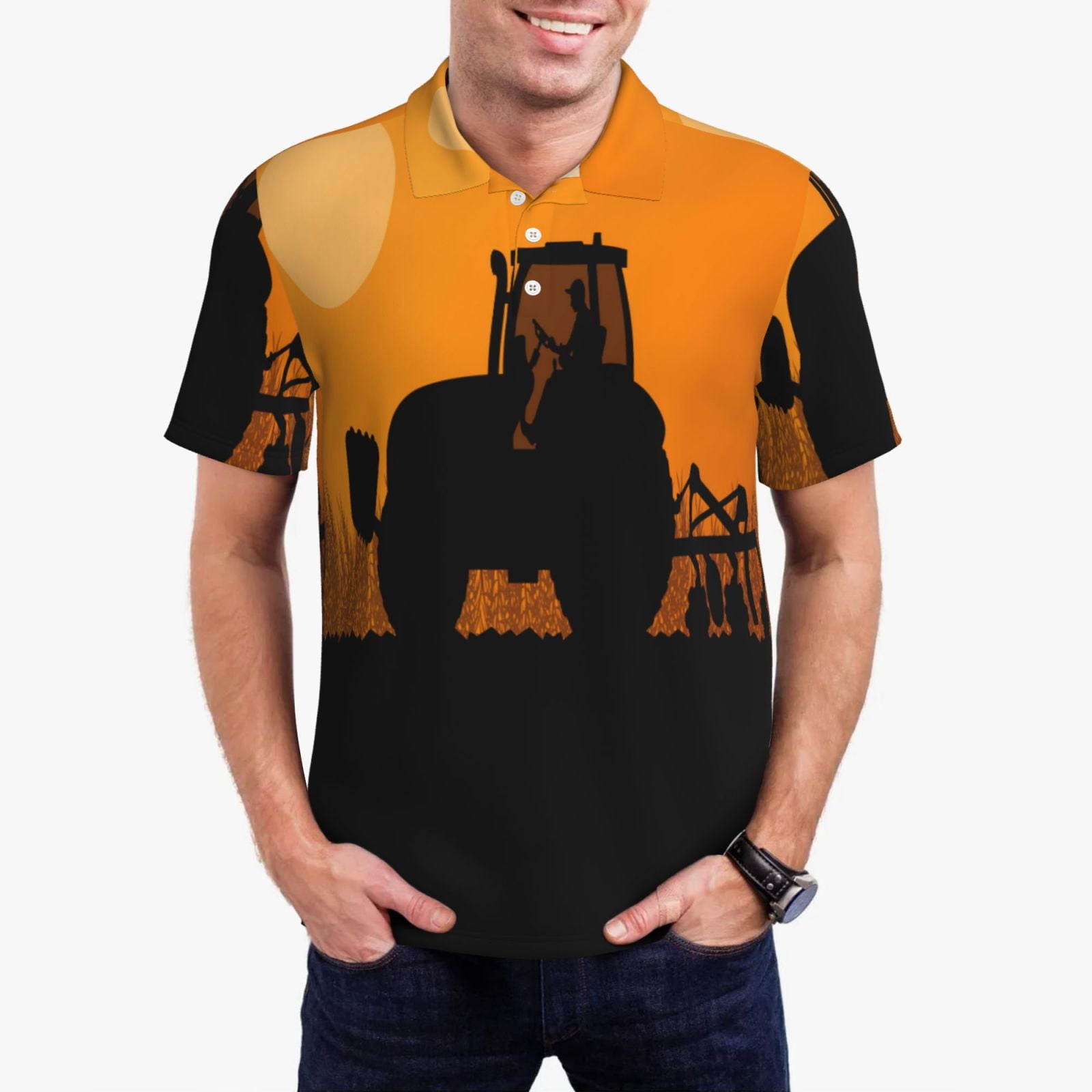 Susaid tractor cultivating the land Print Men's Short Sleeve Polo Shirt ...
