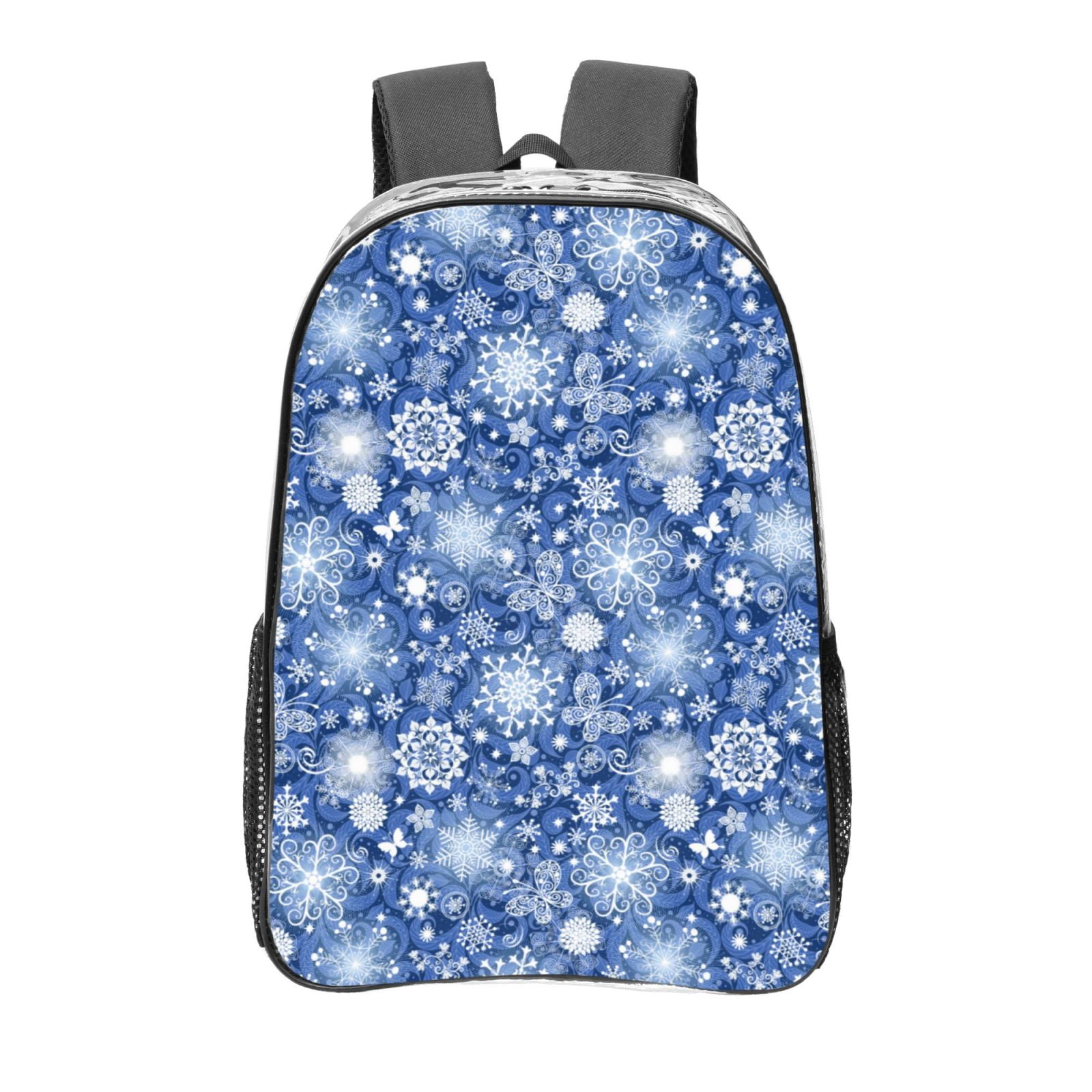 Susaid whiet Snowflake blue background Print Clear Backpack See Through ...