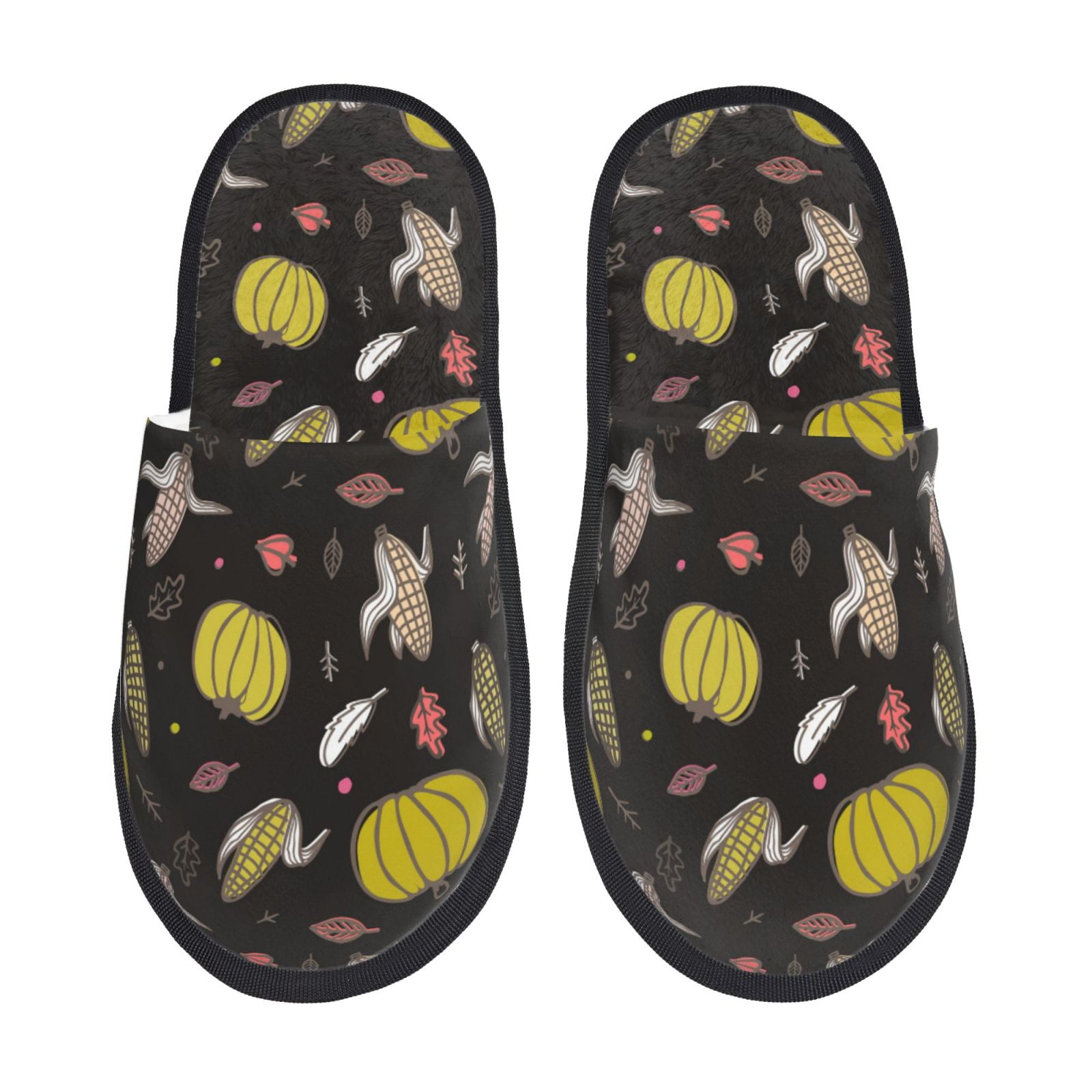 Susaid yellow Pumpkin Corn Print Fuzzy Slippers for Women and Men, Warm ...