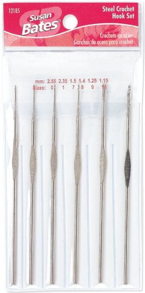 Susan Bates Steel Crochet Hook Set, Nickel Plated, 10 Sizes with Vinyl ...