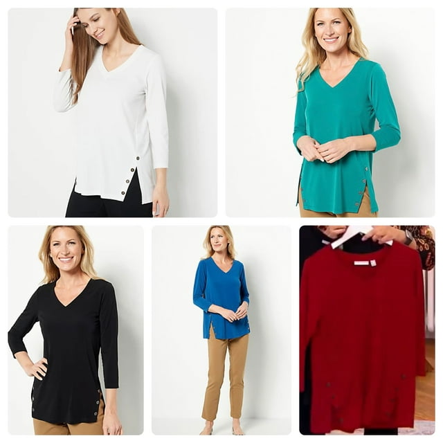 Susan Graver Liquid Knit 3 4 Sleeve Button Panel Tunic Womens