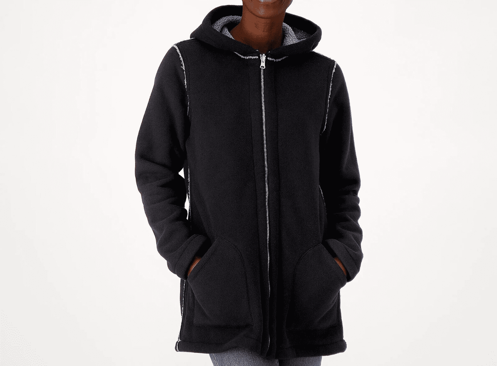 Susan Graver Weekend Reversible Polar Fleece And Sherpa Coat Black 2x
