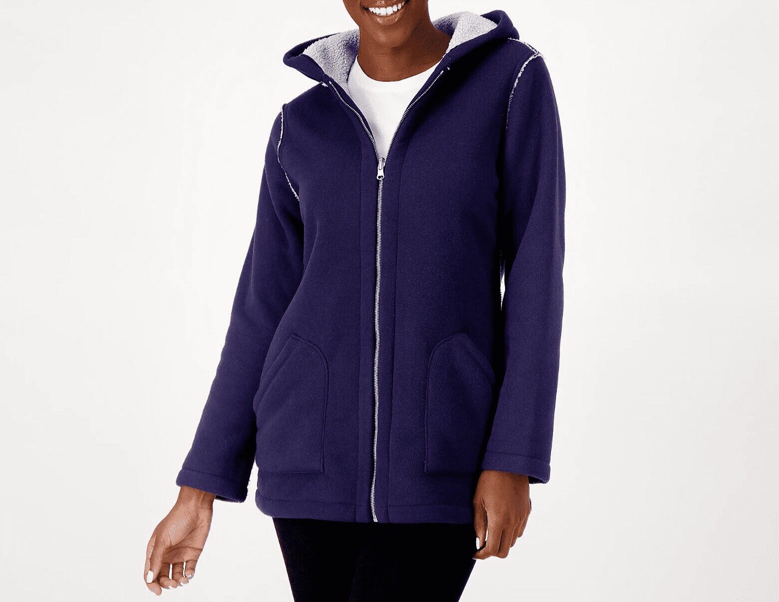 Susan Graver Weekend Reversible Polar Fleece And Sherpa Coat Navy Ice