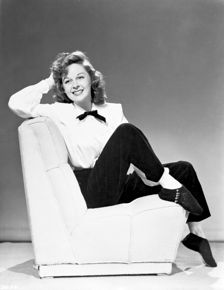 Susan Hayward sitting on Couch in White Long Sleeve Blouse Photo Print ...