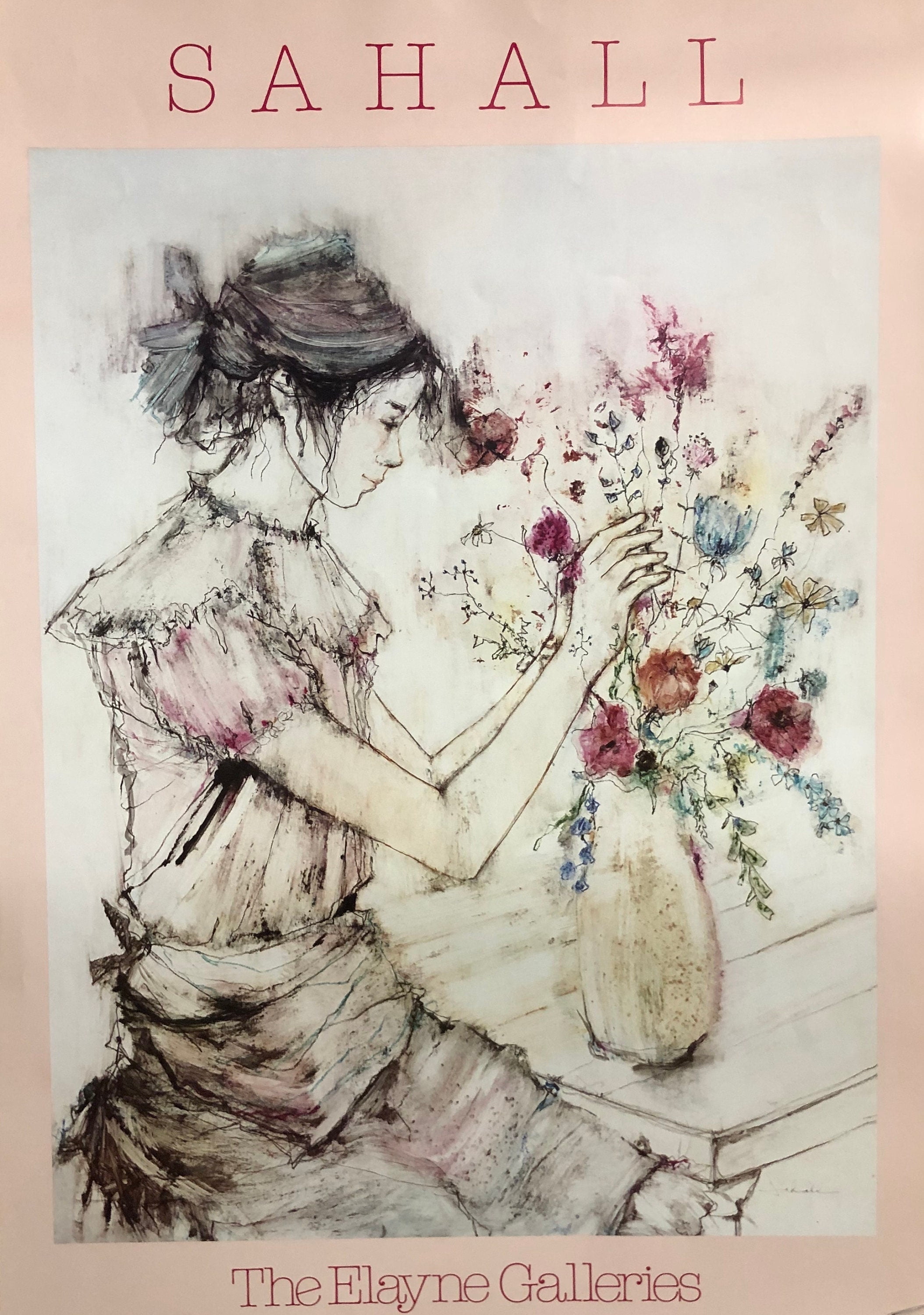 Susan Sahall "Young Woman with Flowers" Hand Signed Offset Lithograph ...