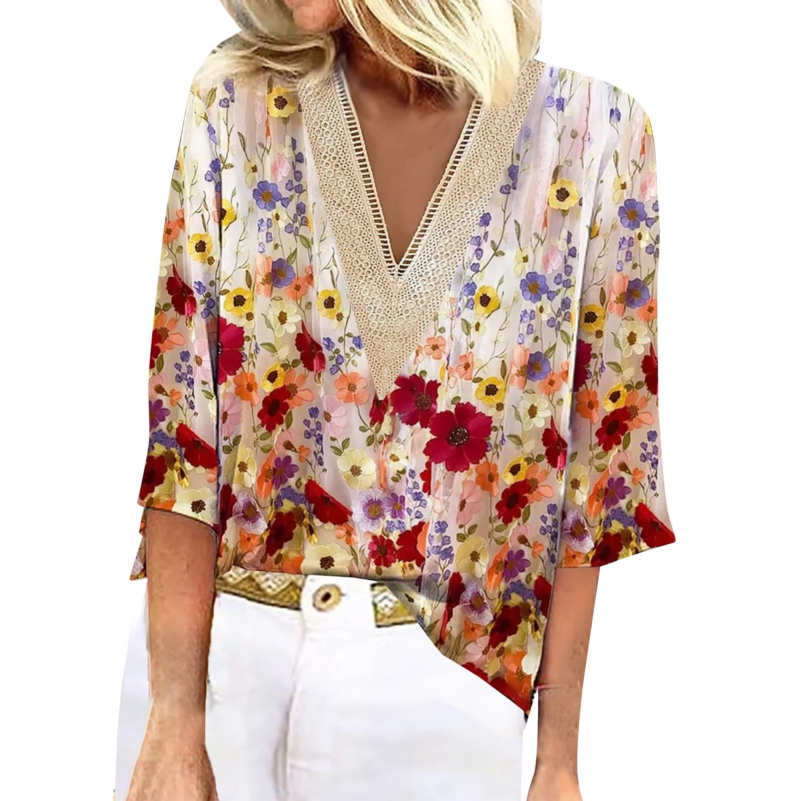 Susanny Ladies Elbow Or 3/4 Sleeve Shirts Floral Lace Crochet Plus Size ...