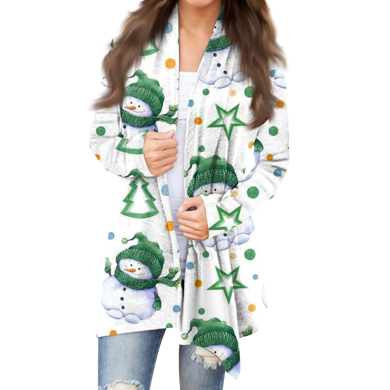 Susanny Christmas Cardigan for Women Plus S Christmas Tree Print Open Front Funny Womena ...