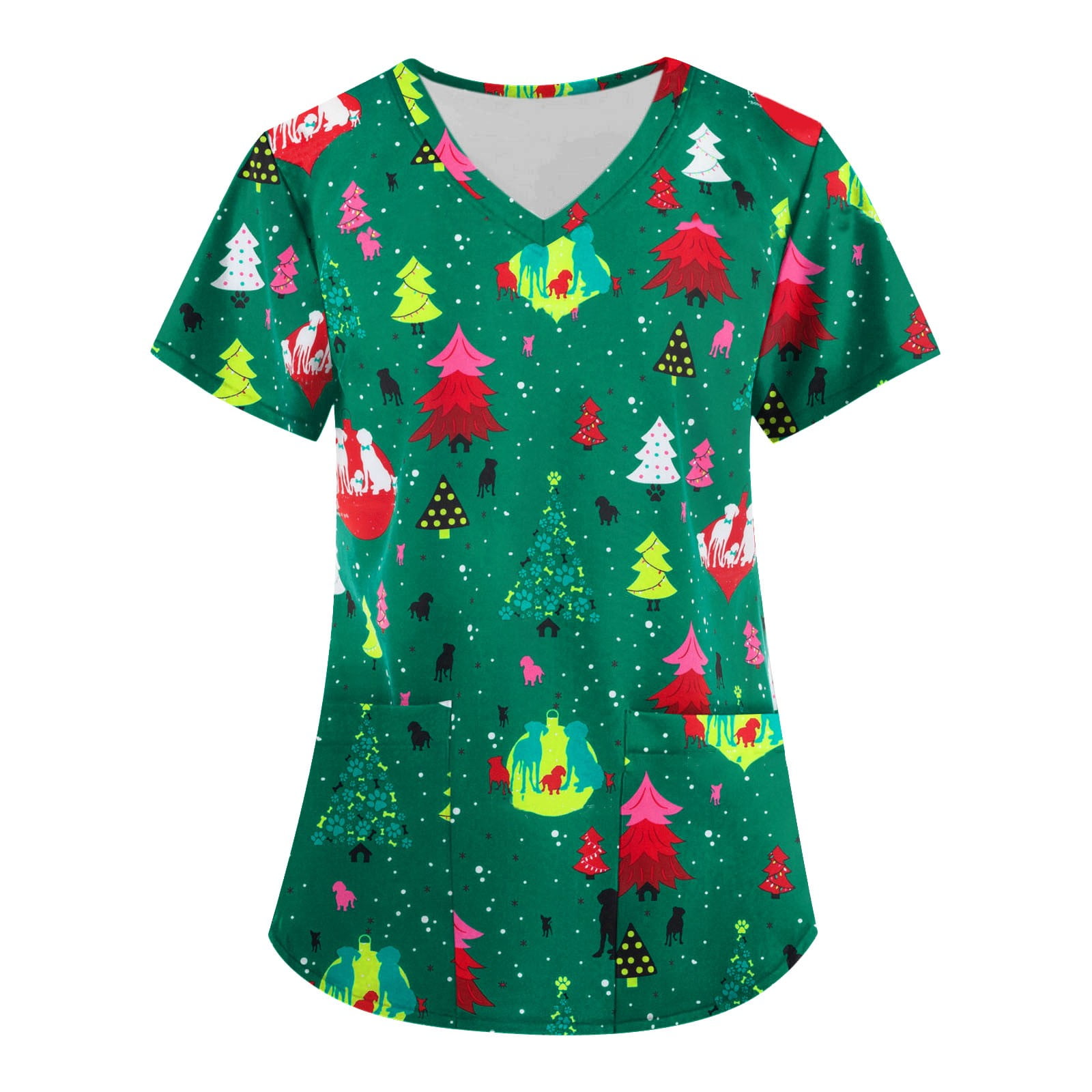 Susanny Christmas Gift Print Scrub Tops Nursing V Neck Clearance Fall ...