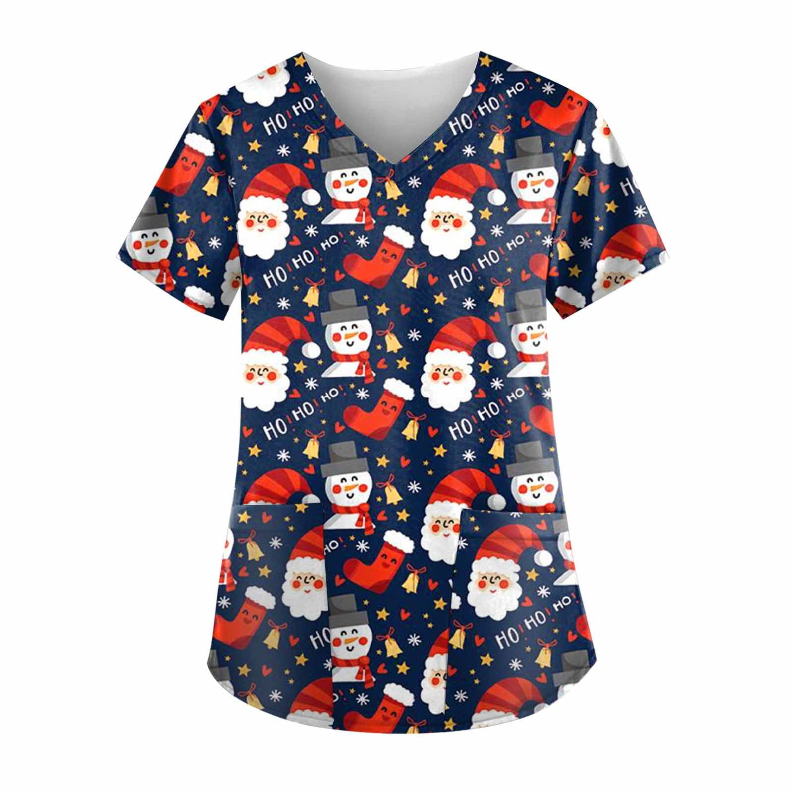 Susanny Christmas Plus Size Scrubs Women Xmas Snowman Printed Short ...