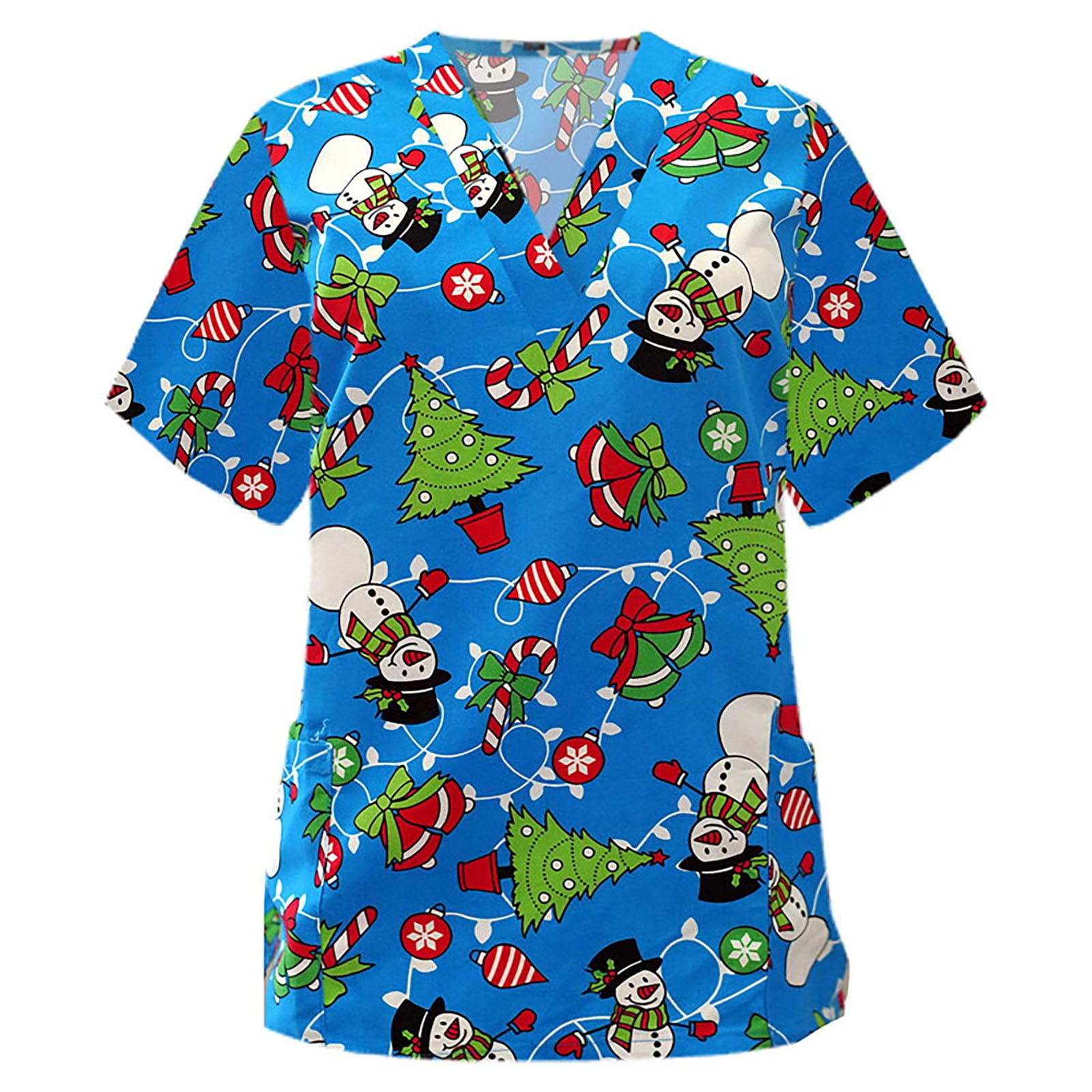 Susanny Christmas Plus Size Scrubs Women Xmas Snowman Printed V Neck ...