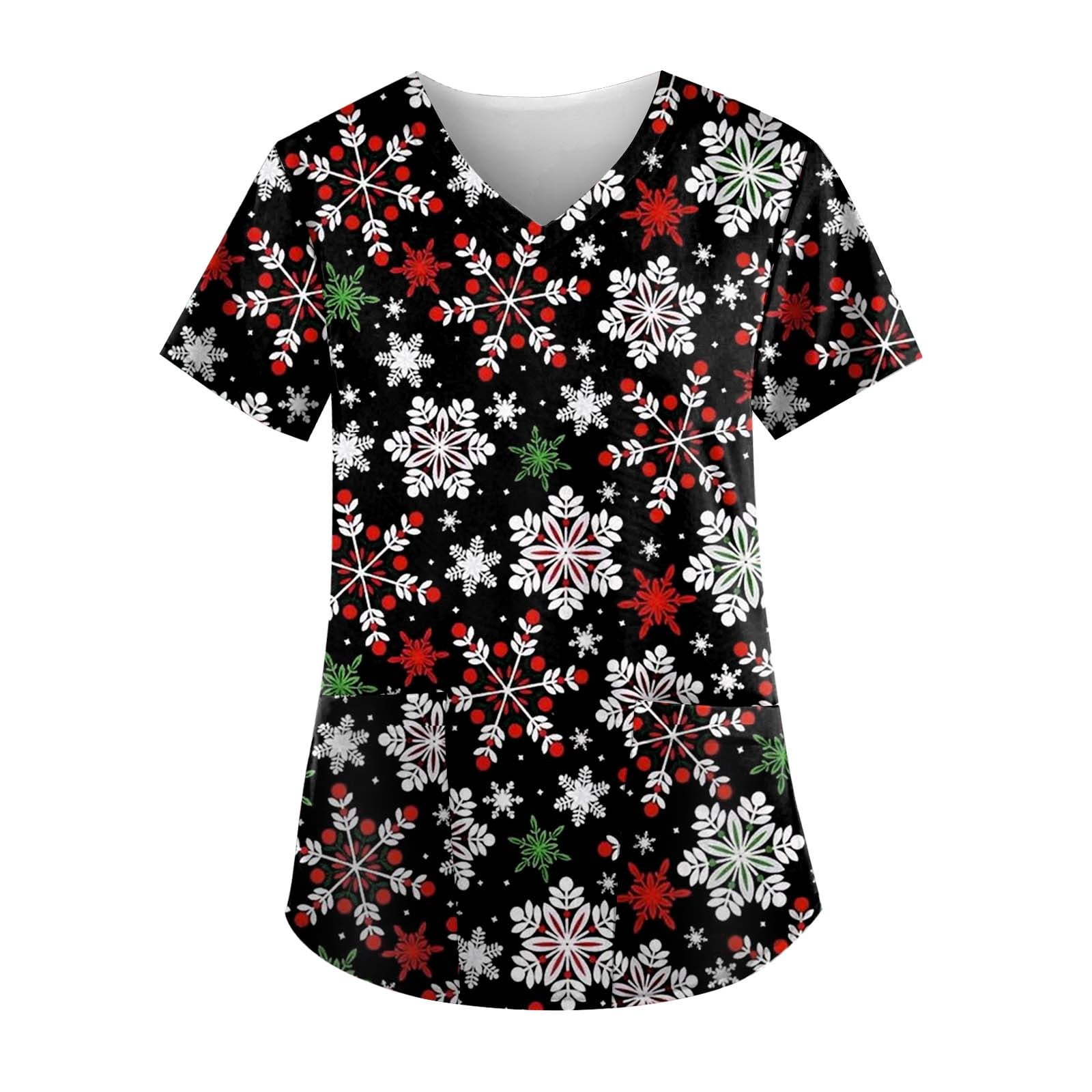 Susanny Christmas Snowflake Scrubs Tops Uniforms V Neck Nurses Holiday ...