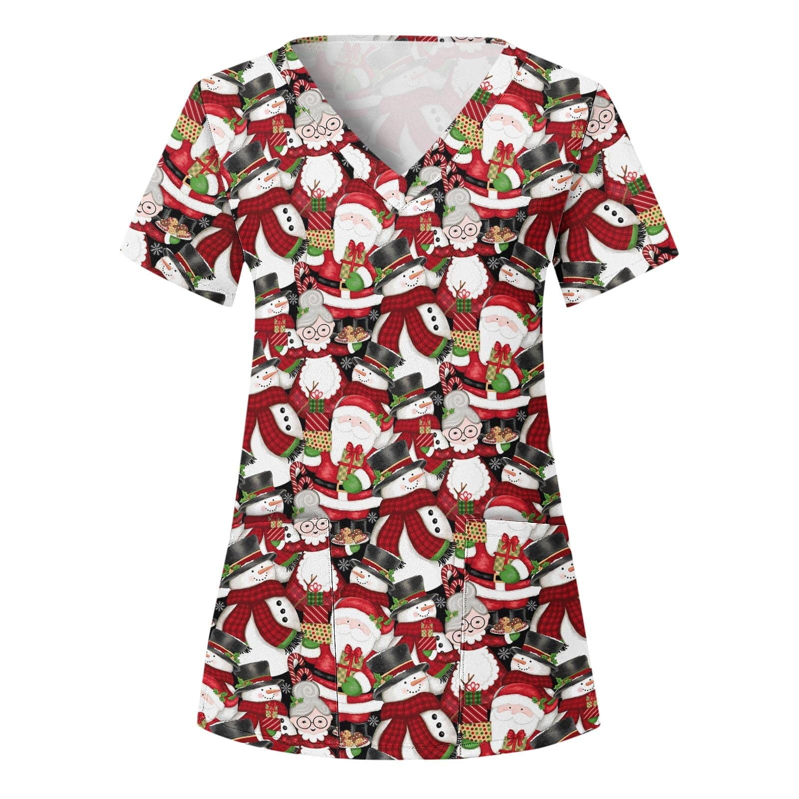 Susanny Christmas Snowman Fall Scrub Tops Uniforms V Neck Nurses Fitted ...