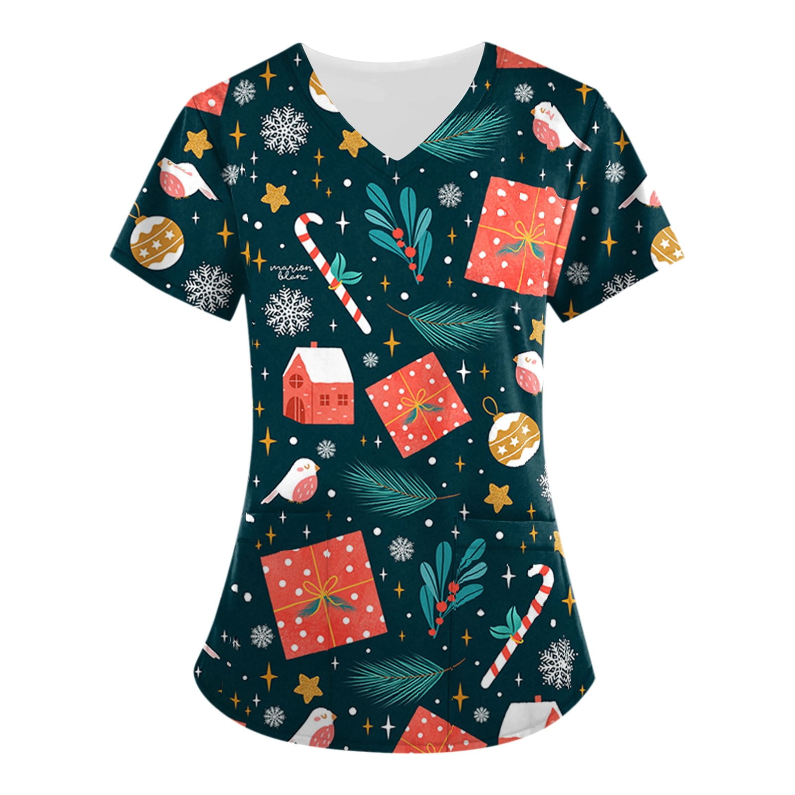 Susanny Christmas Tree Scrubs Plus Size Uniforms Short Sleeve Nurses ...
