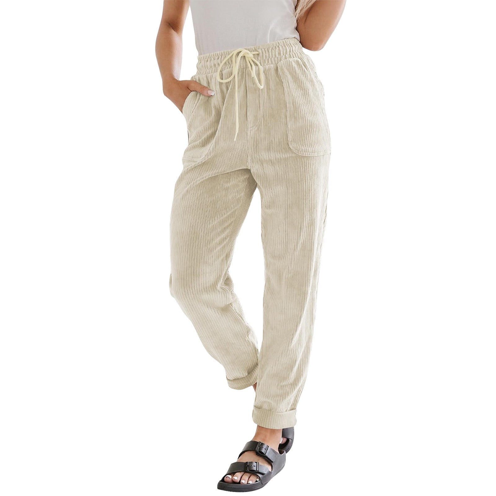 Susanny Corduroy Pants for Women High Waist Straight Leg Elastic Waist ...