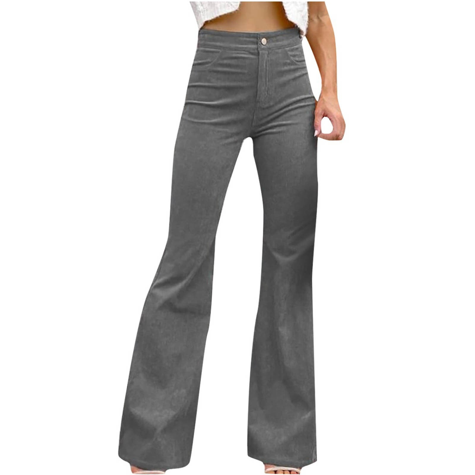 Susanny Womens Corduroy Pants Pull on Flare High Waist Wide Leg Bell ...