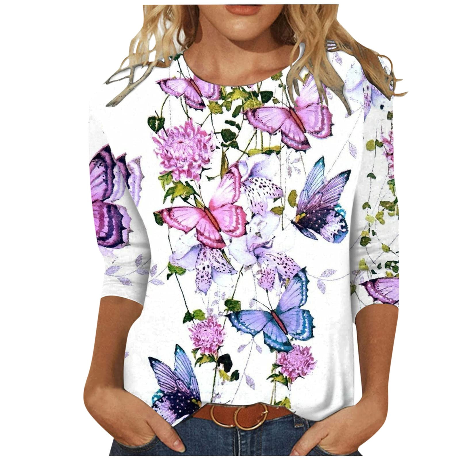 Susanny Elegant Tops for Women Club Elbow 3/4 Length Sleeve Crew Neck ...