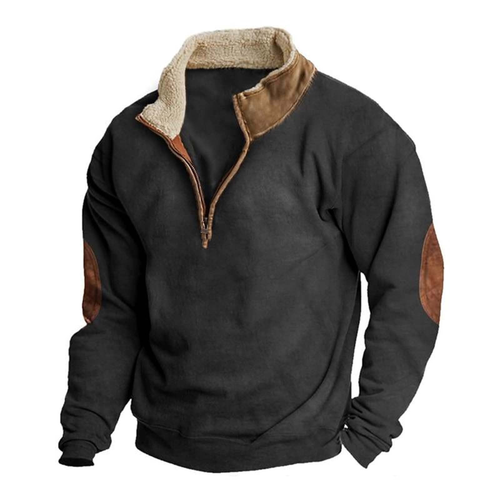 Susanny Hoodies for Men Graphic Western Stand Collar Long Sleeve Half ...