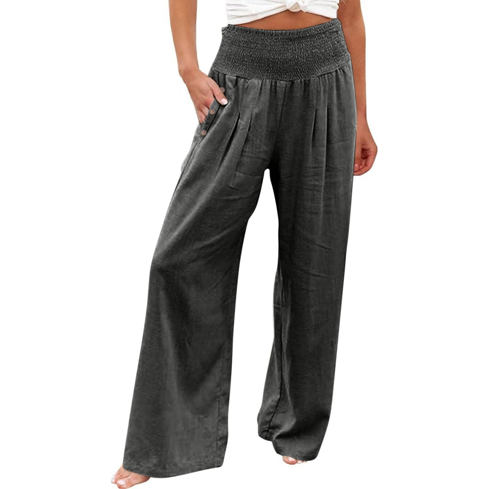 Susanny Linen Pants Women Wide Leg High Waisted Cotton Linen Palazzo ...