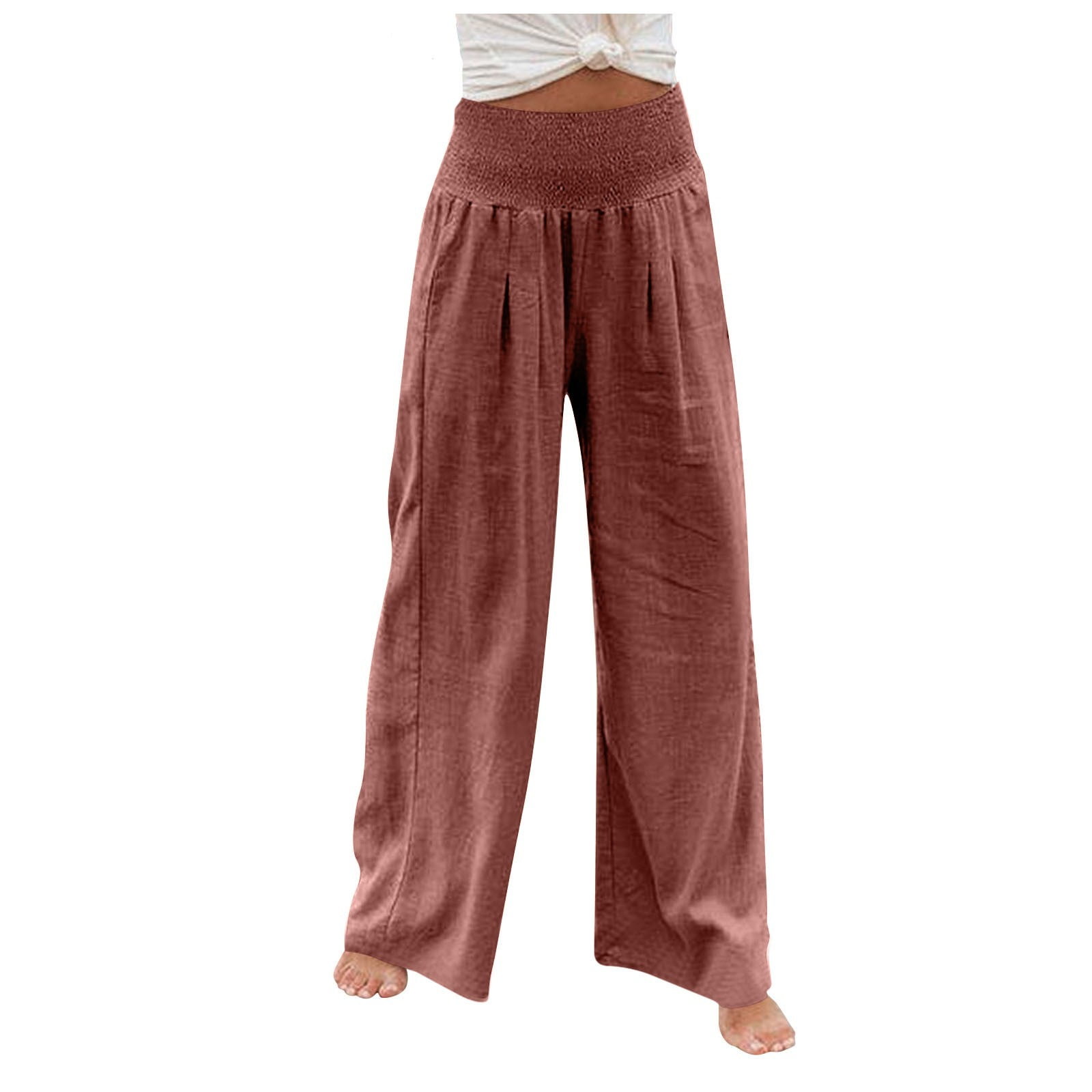 Susanny Linen Pants Women Wide Leg High Waisted Cotton Linen Palazzo ...