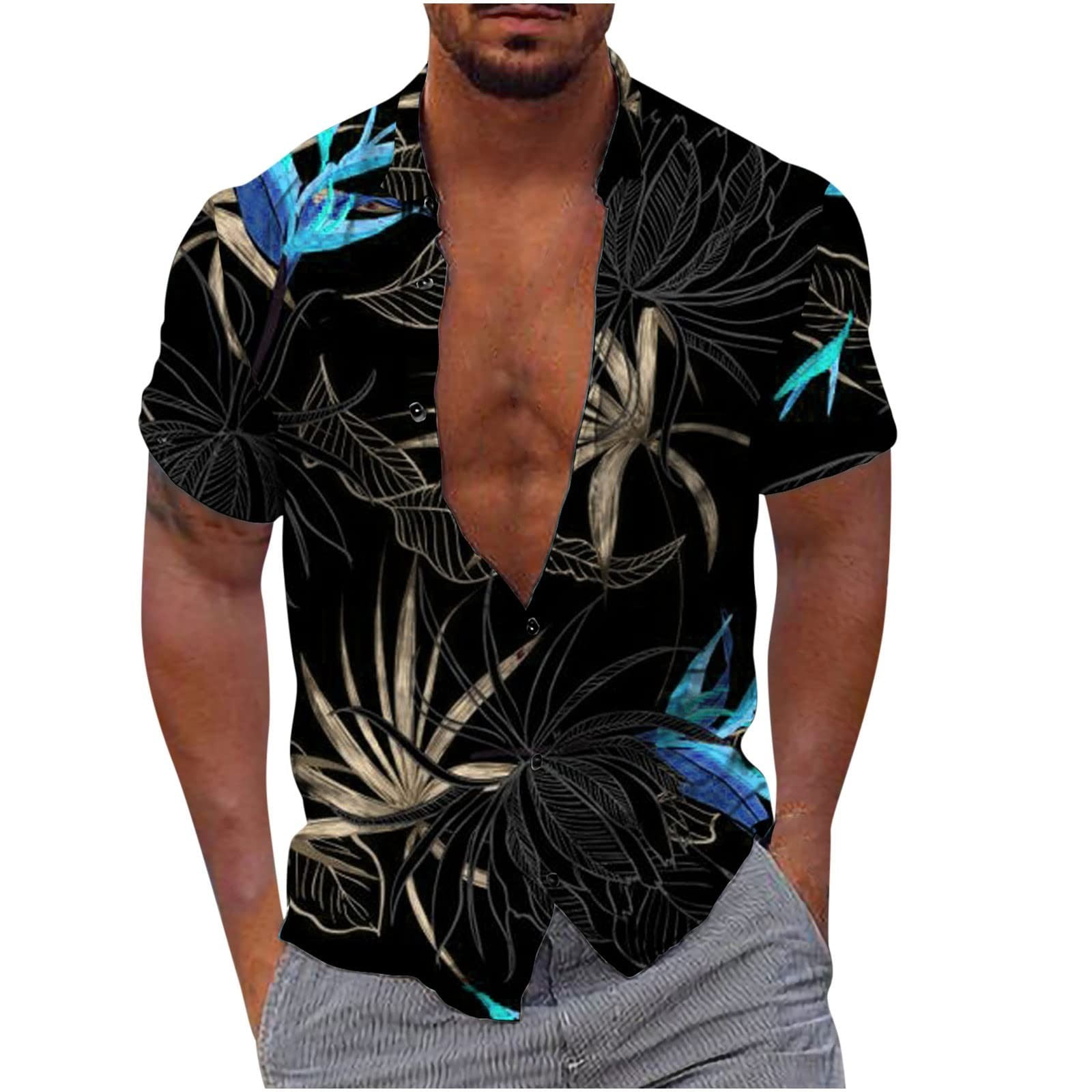 Susanny Men's Hawaiian Shirt Fun Short Sleeve Button Up Shirt Tropical ...