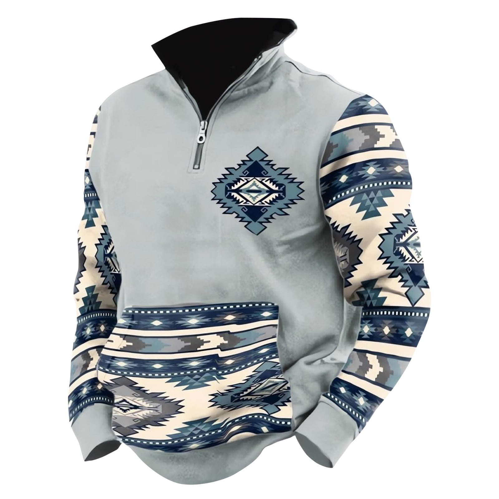 Susanny Mens 3/4 Zip Pullover Half Zip Up Graphic Cowboys Stand Collar ...