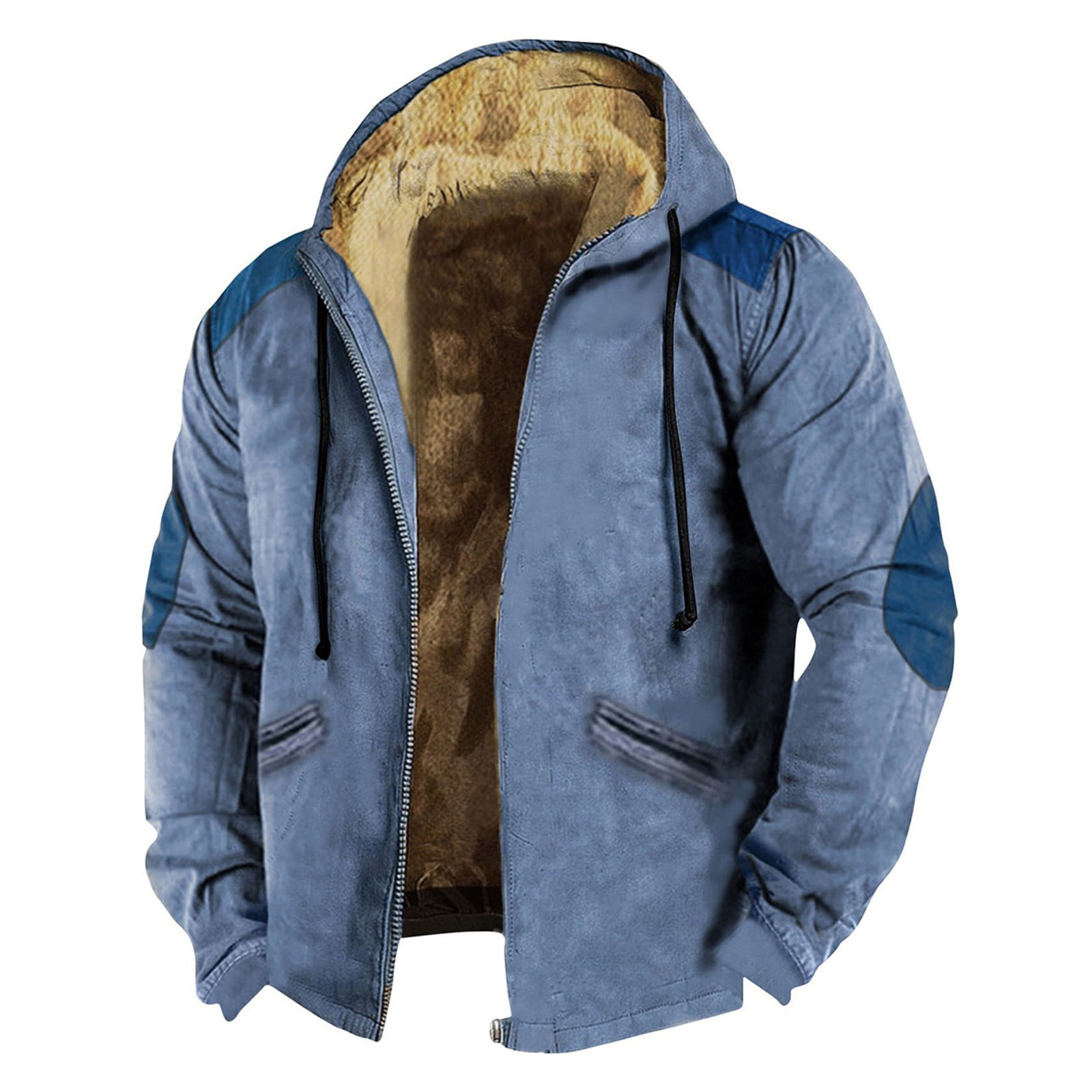 Susanny Mens Long Fleece Coat Western Hooded Winter Zip Up Sherpa Lined ...