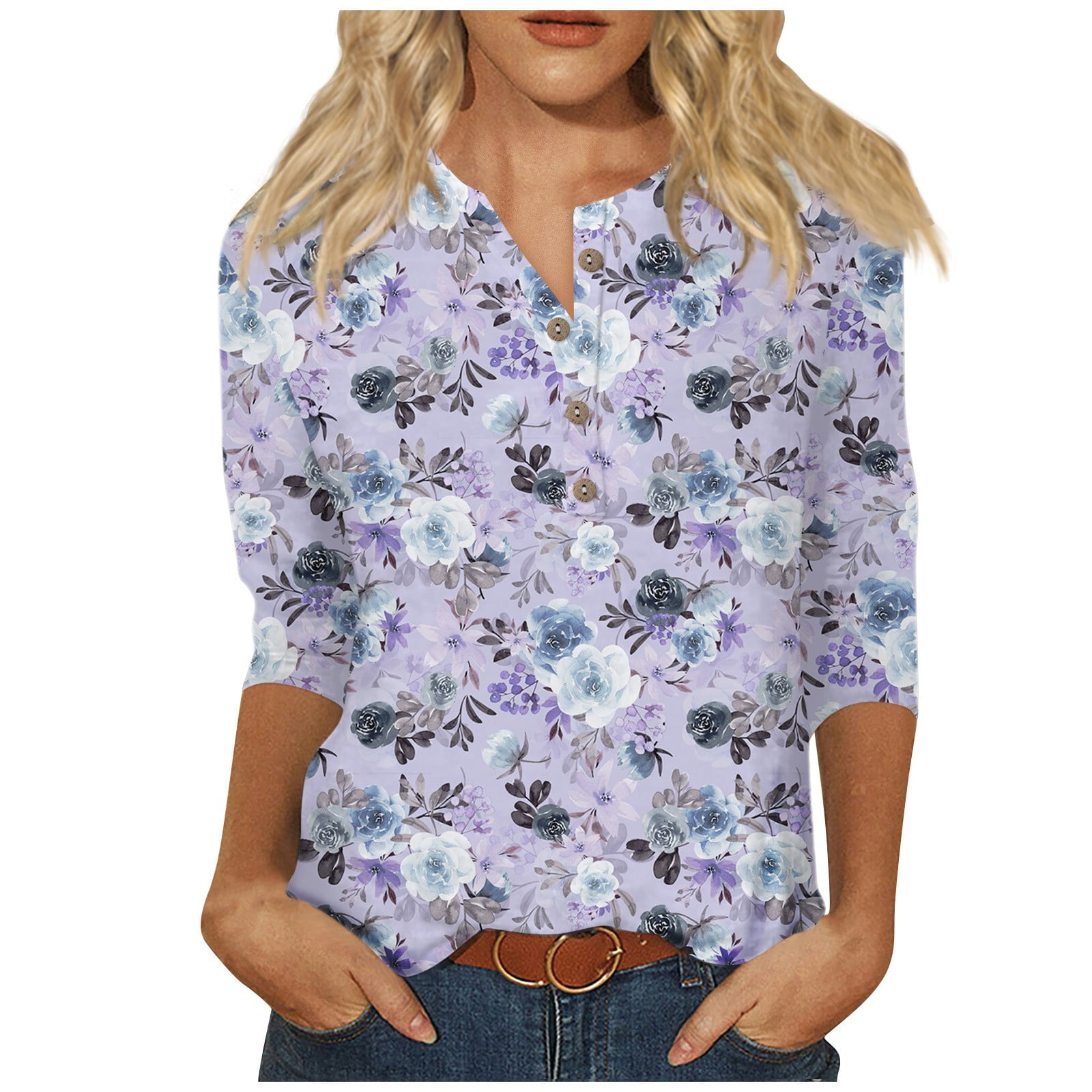 Susanny Plus 3/4 Sleeve Plus Summer Elbow Sleeve Henley Casual Shirts ...