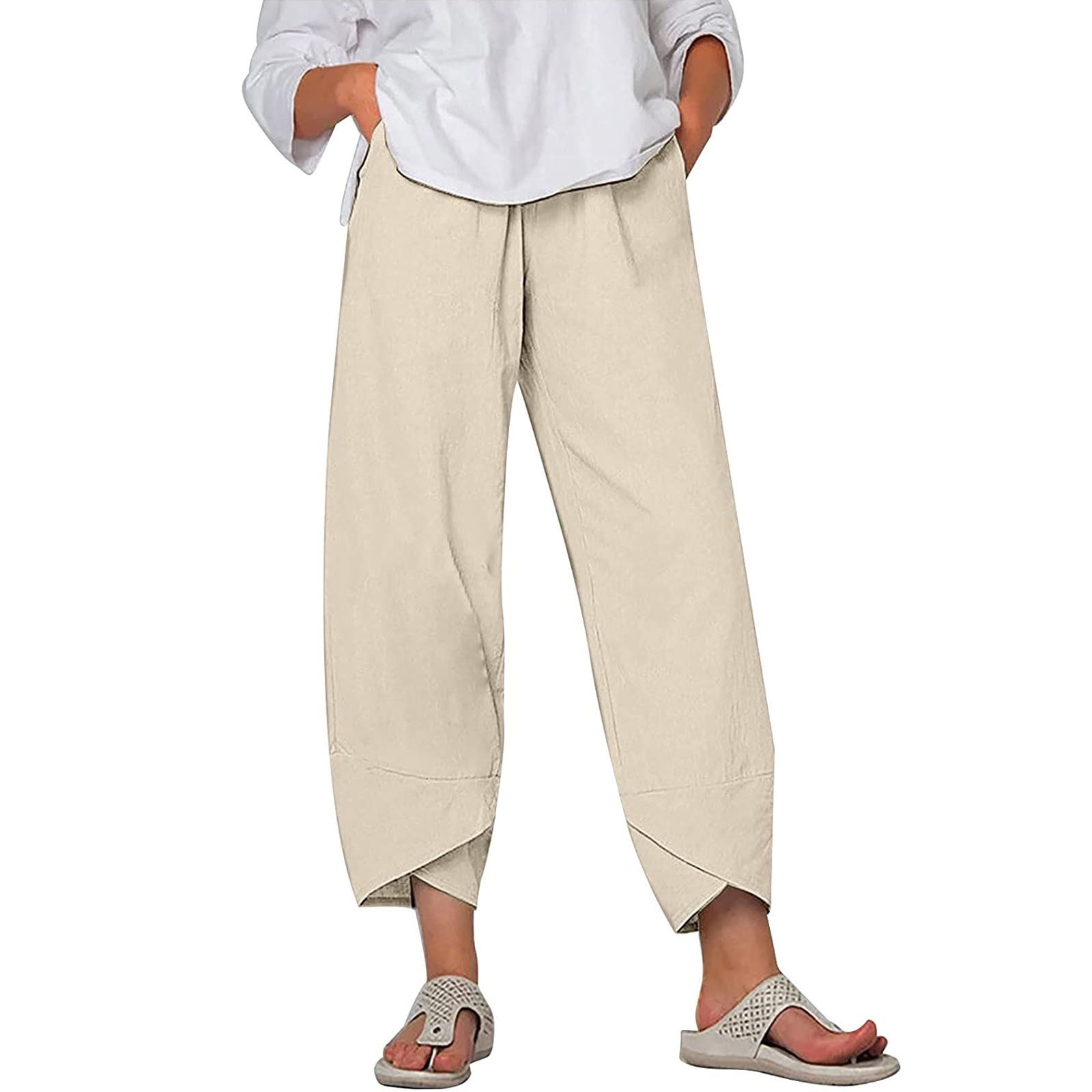 Susanny Plus Size Womens Wide Leg Boho Cotton Linen Pants Summer Beach