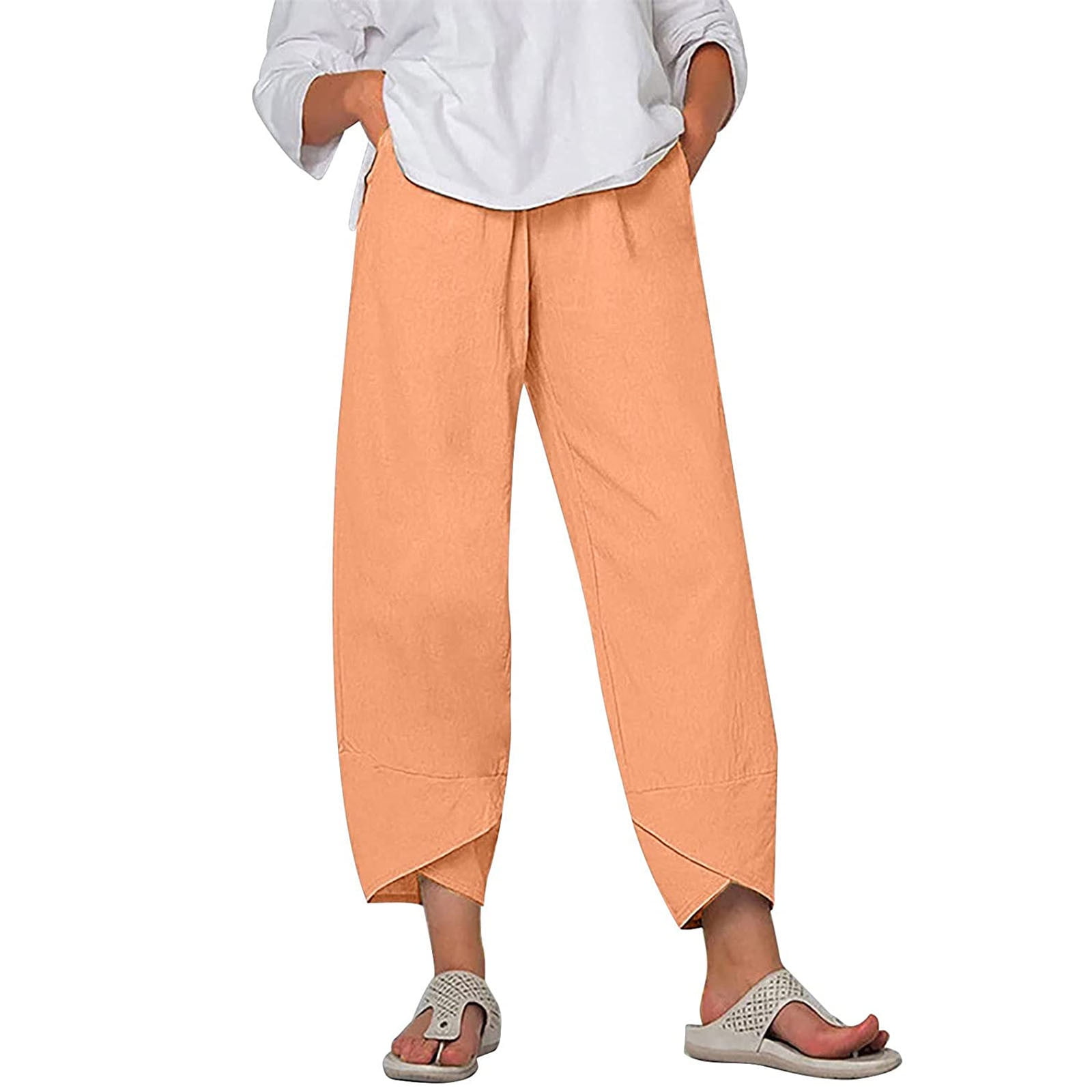 Susanny Plus Size Womens Wide Leg Boho Cotton Linen Pants Summer Beach
