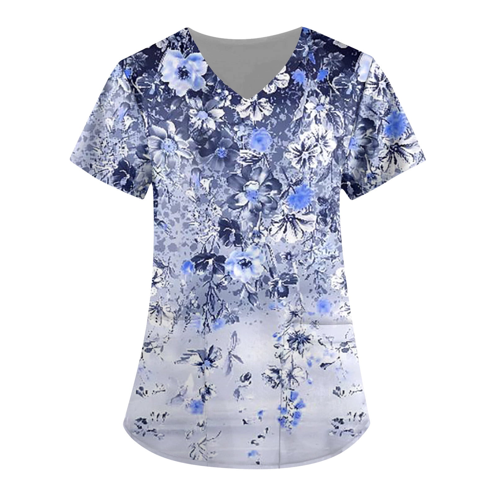 Susanny Print Scrub Tops Women Floral Nurse Uniform Short Sleeve ...