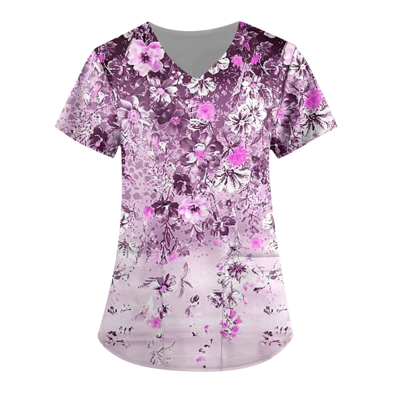 Susanny Print Scrub Tops Women Floral with Pockets Nurse Uniform ...