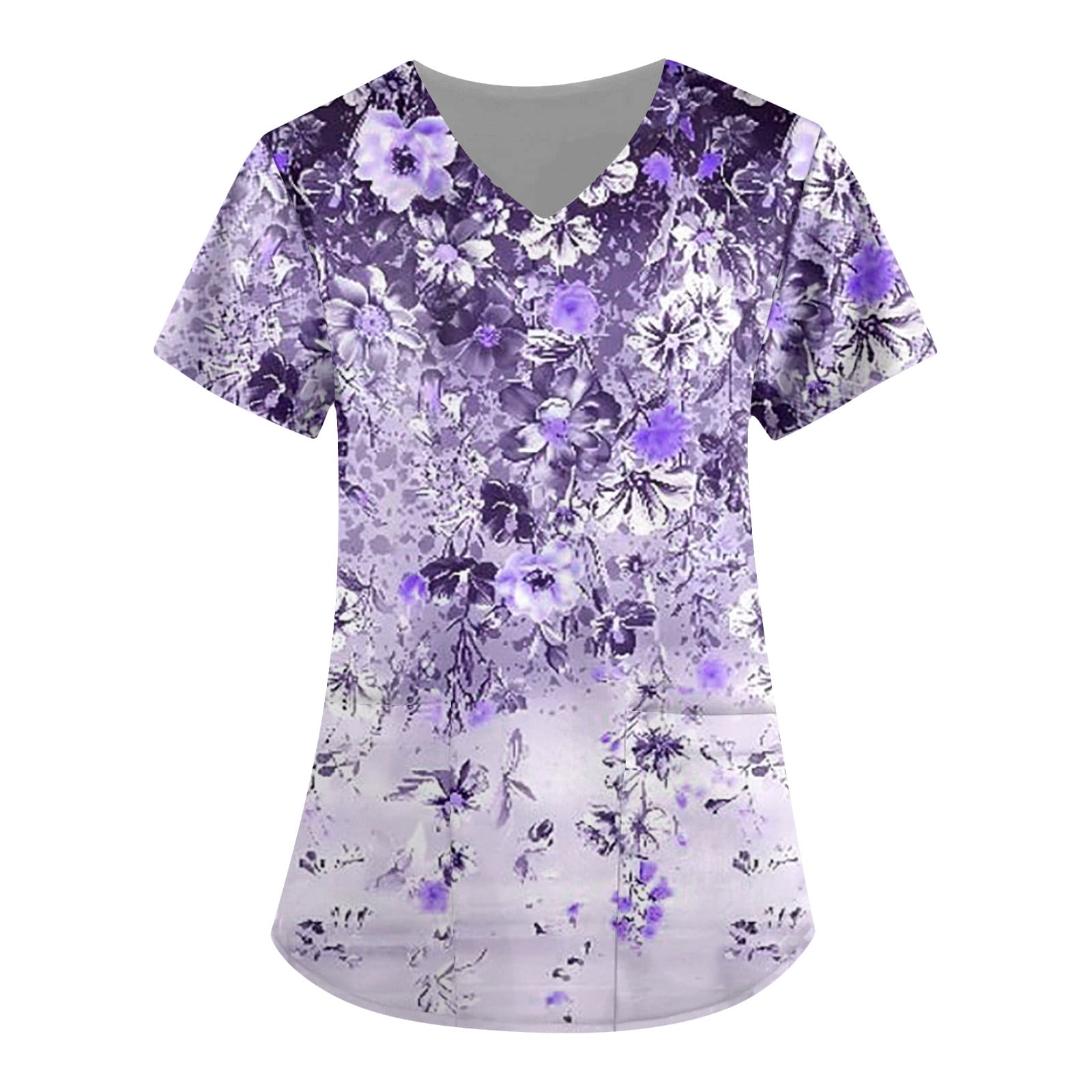 Susanny Print Scrub Tops Women Floral Print Short Sleeve with Pockets ...