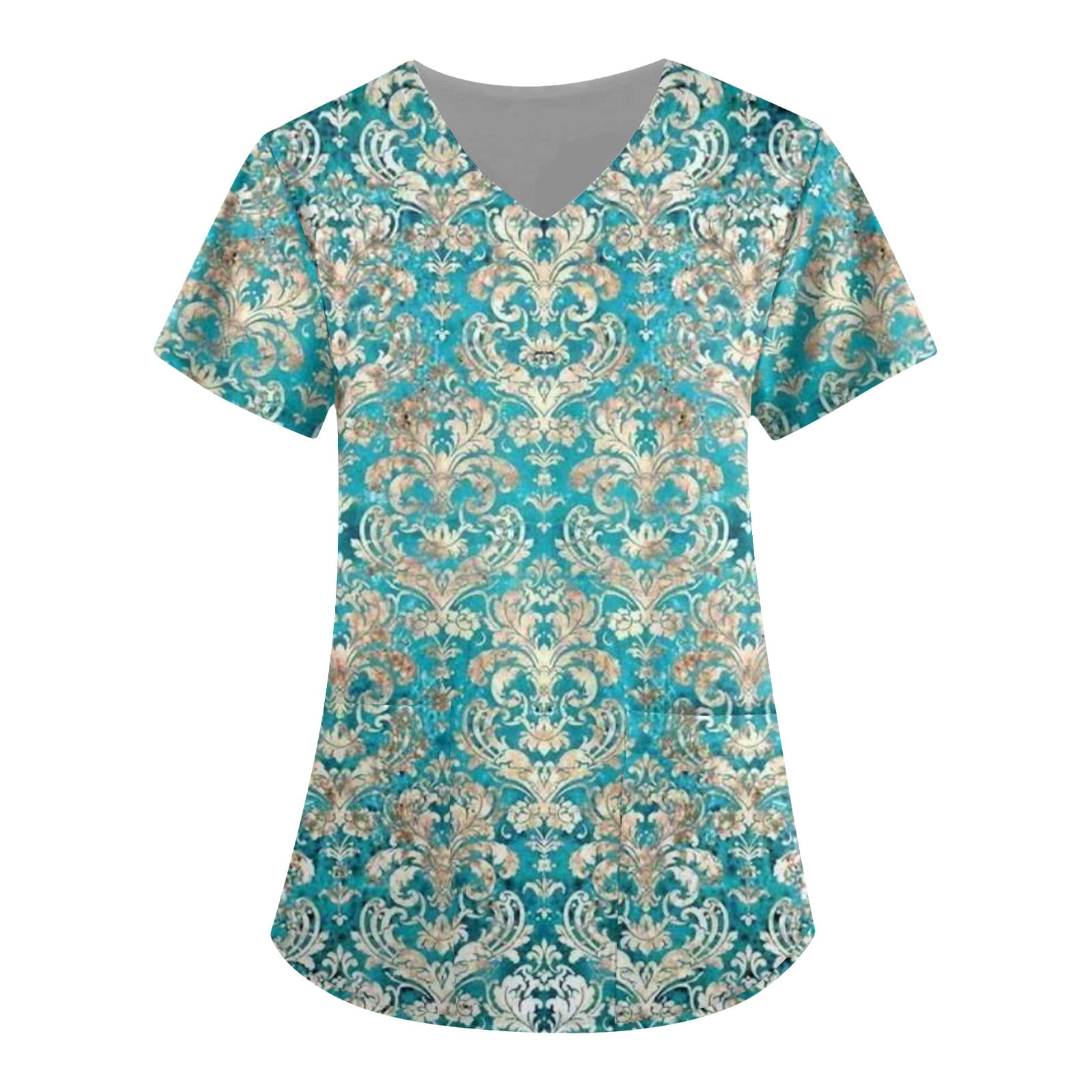 Susanny Printed Scrub Tops Women Graphic Nurse Uniform Print Graphic ...