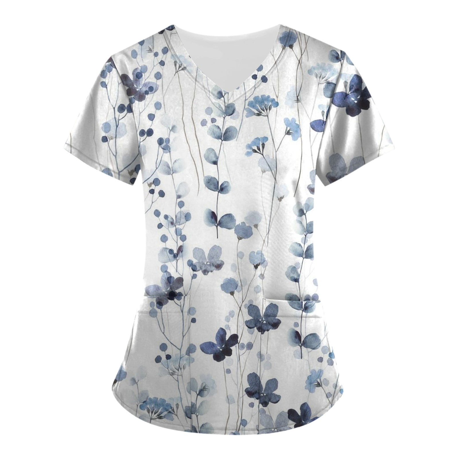 Susanny Scrub Tops For Women Floral Graphic Short Sleeve Nurse Uniform ...