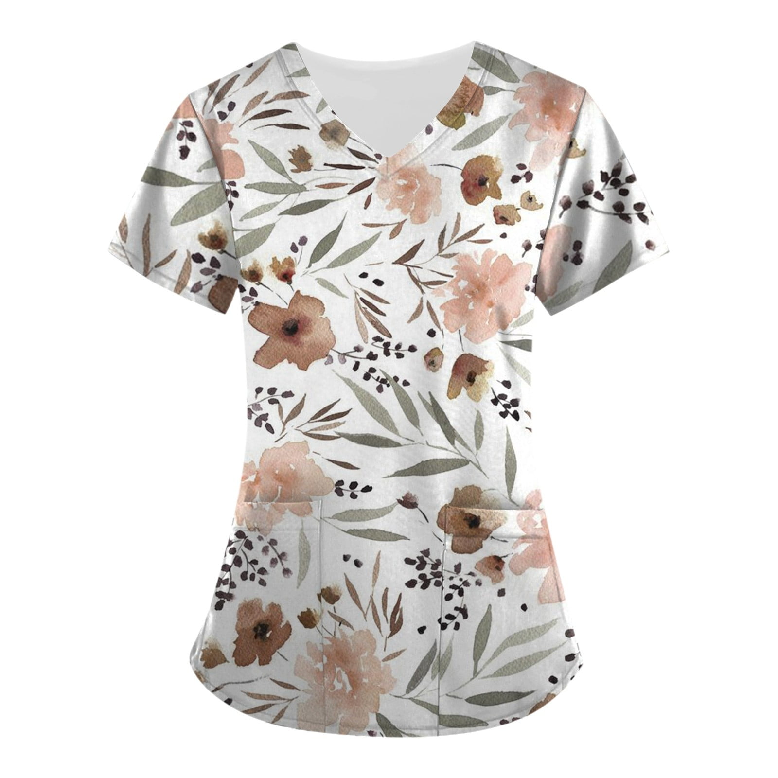 Susanny Scrub Tops For Women Floral Nurse Uniform Graphic Short Sleeve ...