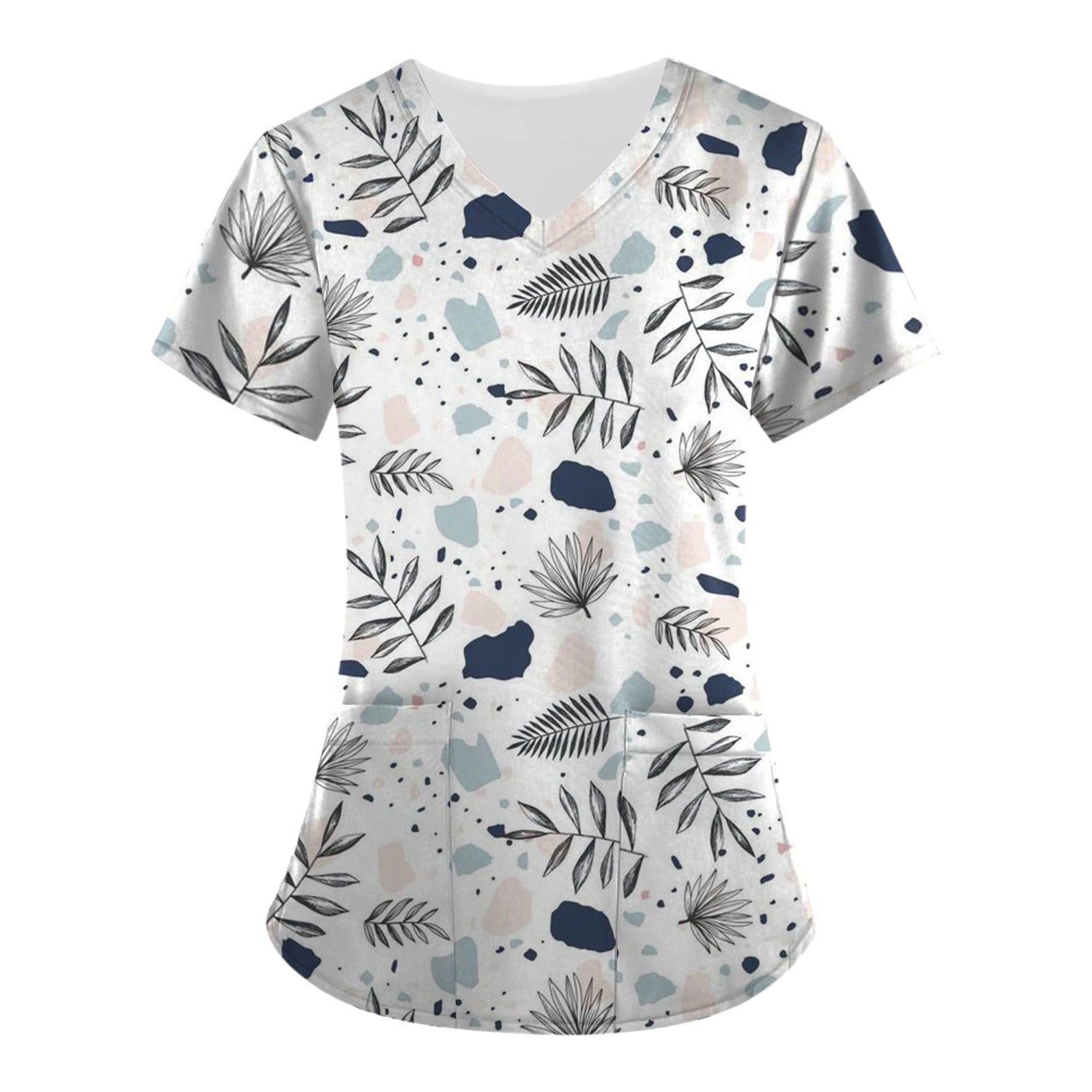 Susanny Scrub Tops For Women Floral Nurse Uniform Print Short Sleeve ...