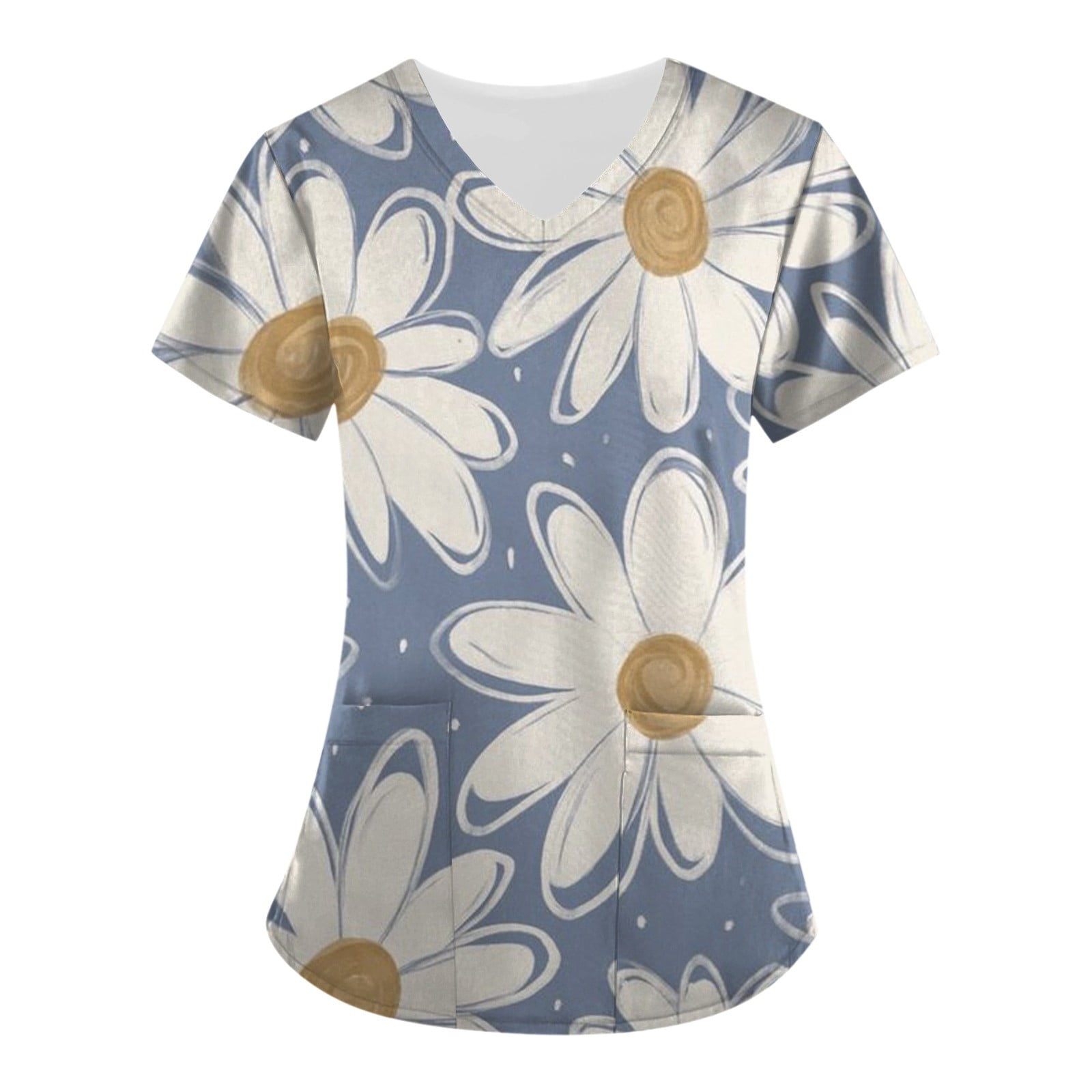 Susanny Scrub Tops For Women Floral with Pockets Short Sleeve Graphic ...