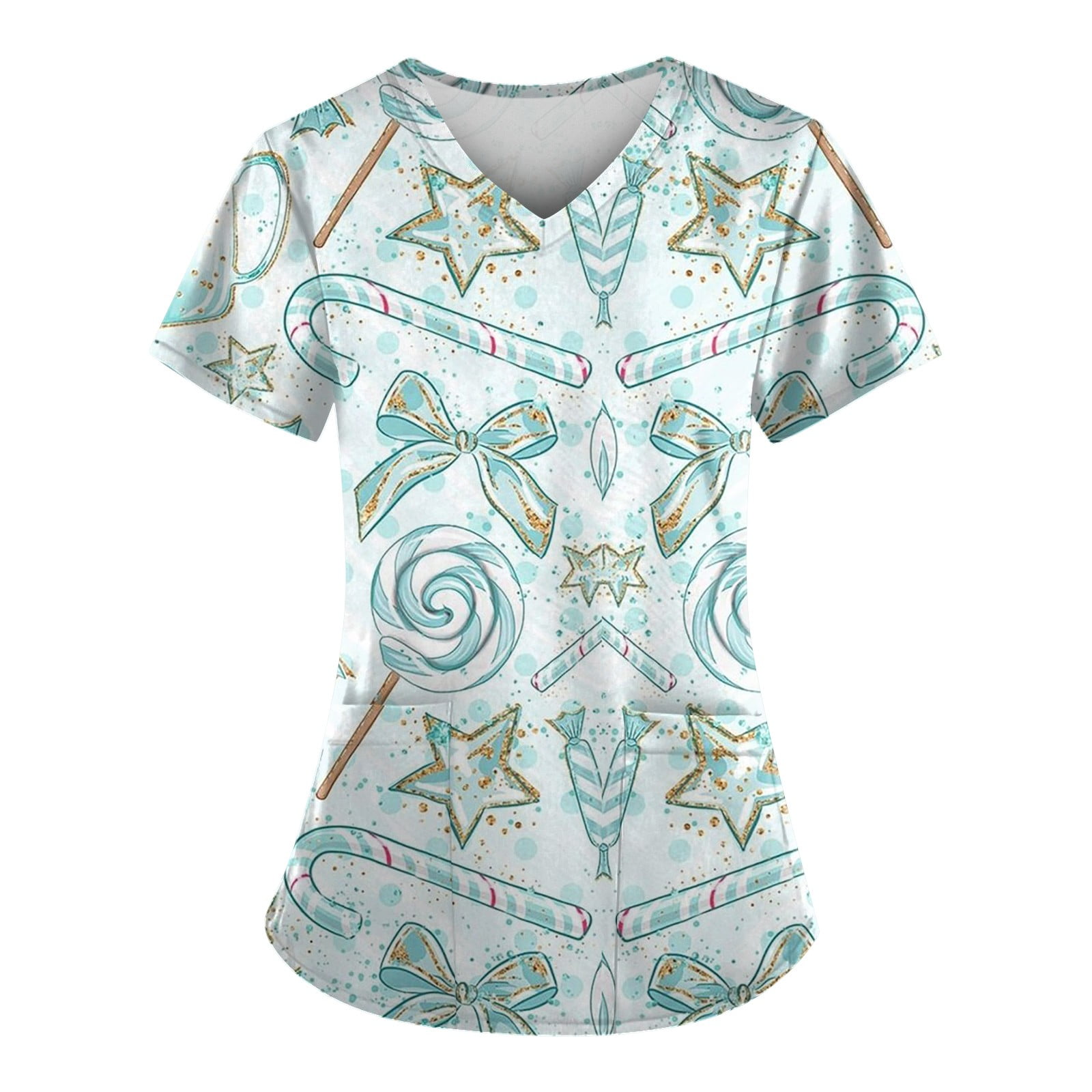 Susanny Scrub Tops Women Floral with Pockets Short Sleeve Nurse Uniform ...