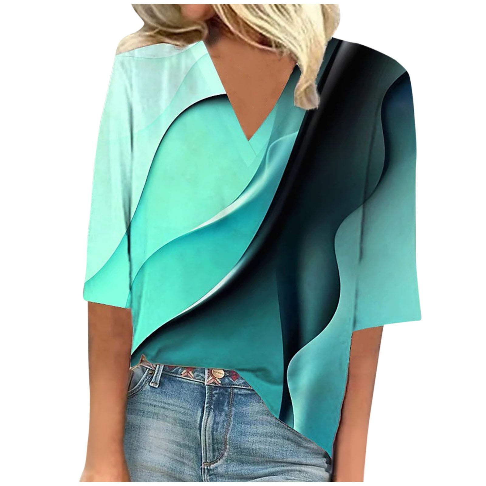 Susanny Sexy Plus Size Tops for Clubs Elbow 3/4 Length Sleeve Half ...