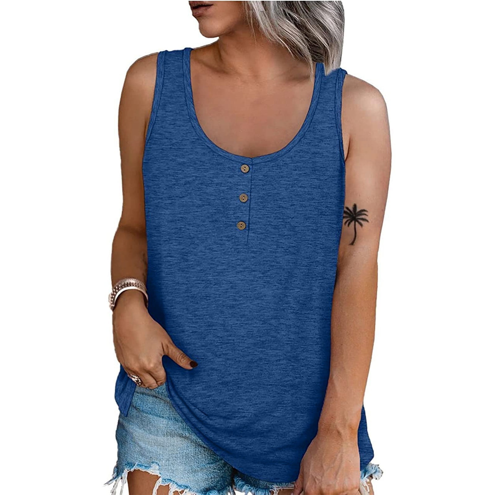 Dndkilg Sleeveless Tops for Women Flowy Womens Graphic Tank Tops Button ...