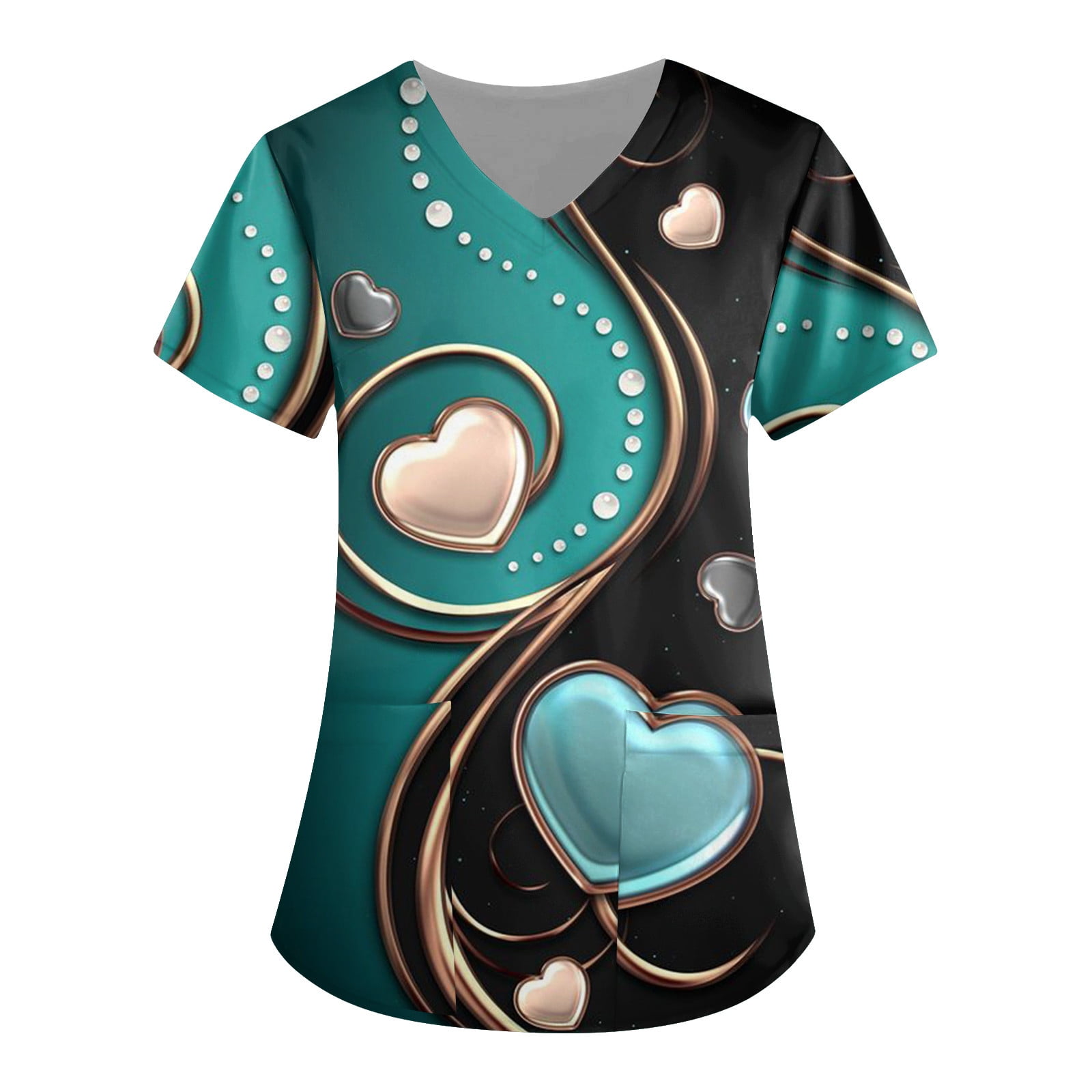 Susanny Valentines Day Scrubs Plus Size Red Heart Print Graphic Short ...