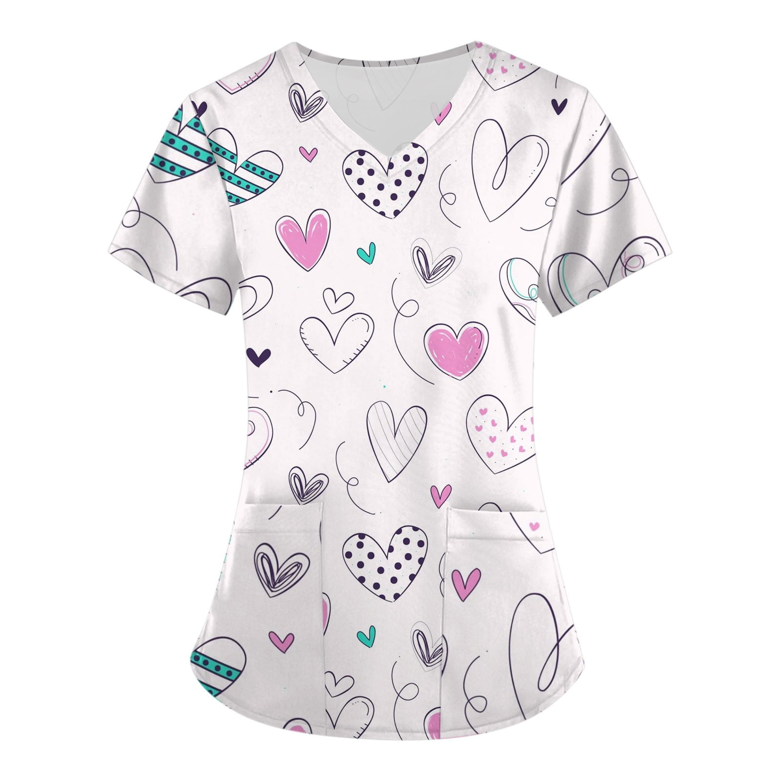 Susanny Valentines Day Scrubs Top Graphic Red Heart Print Love with ...