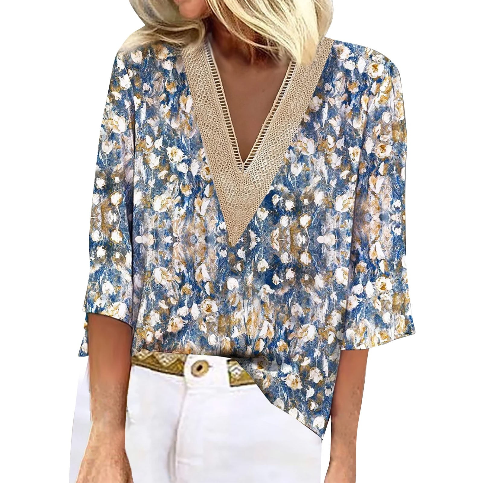 Susanny Women's 3/4 Sleeve Summer Tops Lace Crochet Floral Womens Boho ...