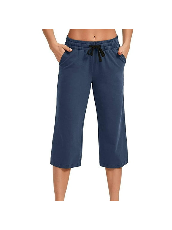 Dyegold Capris For Women Plus Size Summer Casual Wide Leg Cropped Pants Stretch Pull On Loose ...