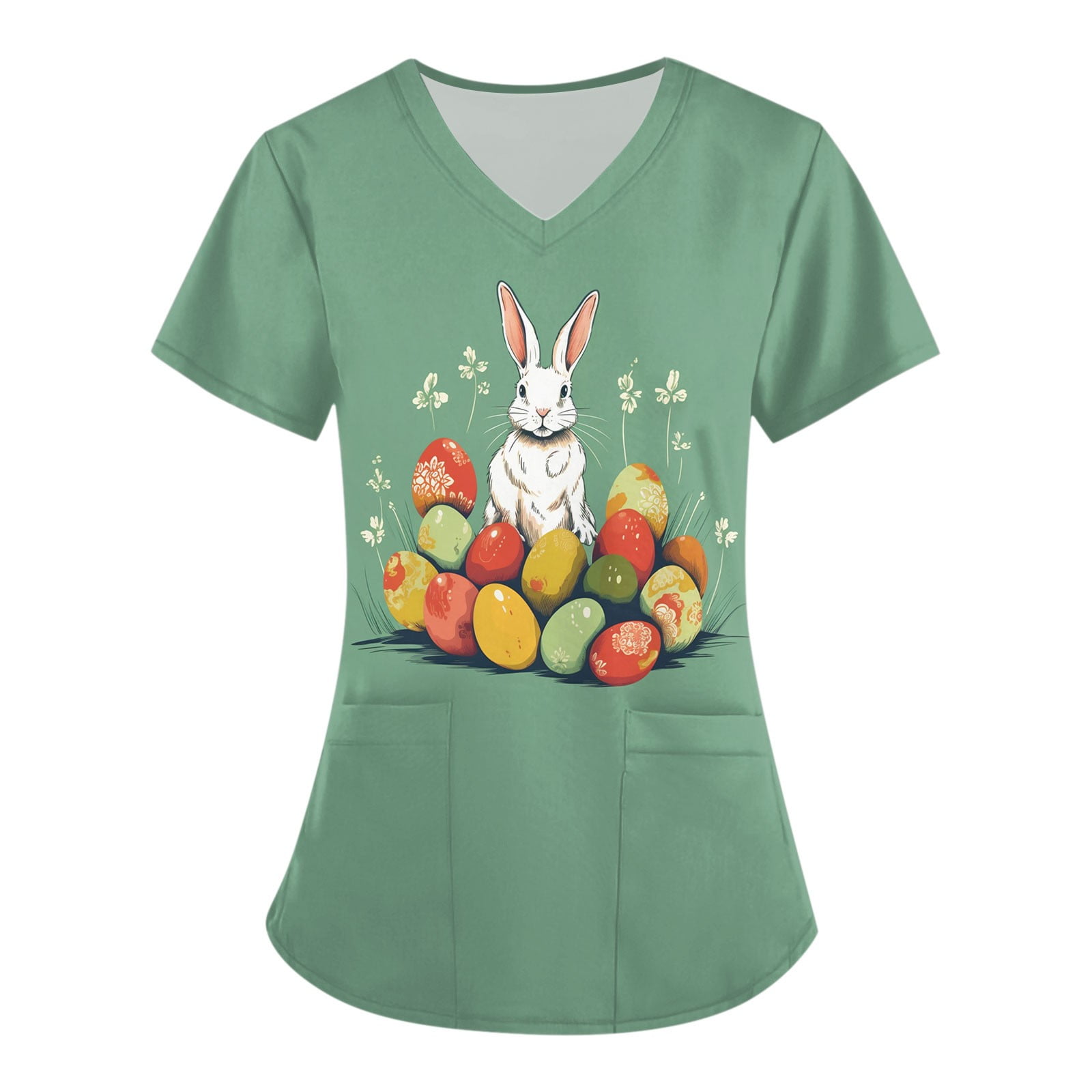Susanny Womens Easter Scrub Tops Eggs Rabbit Bunny Scrub Tops with ...