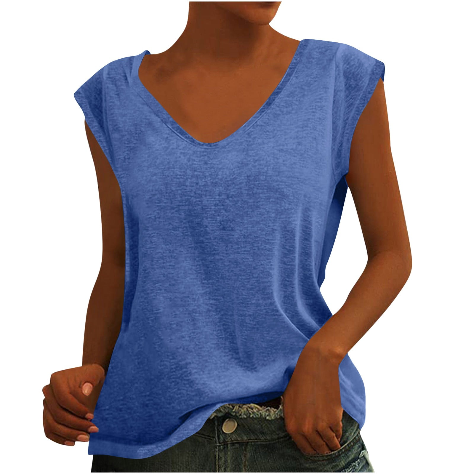 Susanny Womens Loose Tank Tops Cap Sleeve V Neck Tee Shirts Sleeveless ...