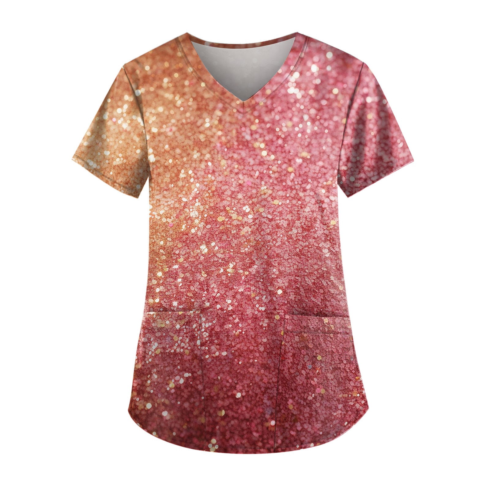 Susanny Womens Scrub Tops Plus Size Floral with Pockets Print Short ...