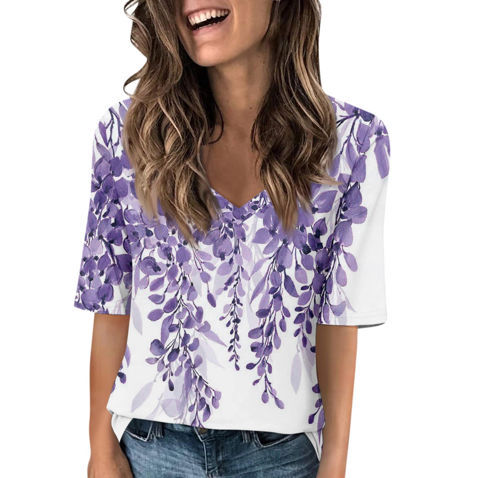 Susanny Womens Summer Tops Fashion V Neck Half Sleeve Oversized T ...