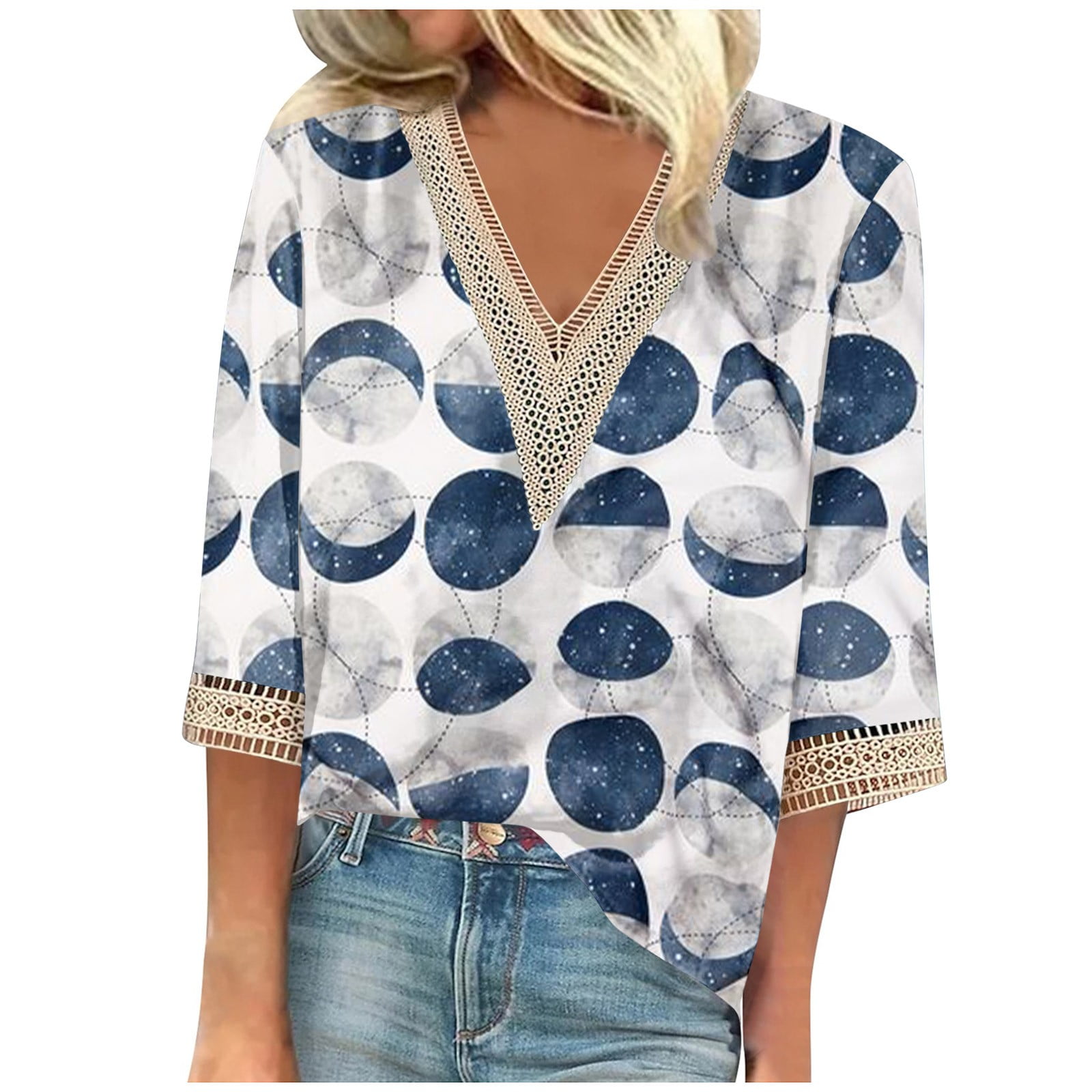 Susanny Womens Summer Tunics 3/4 Sleeves Plus Size Half Elbow Graphic ...